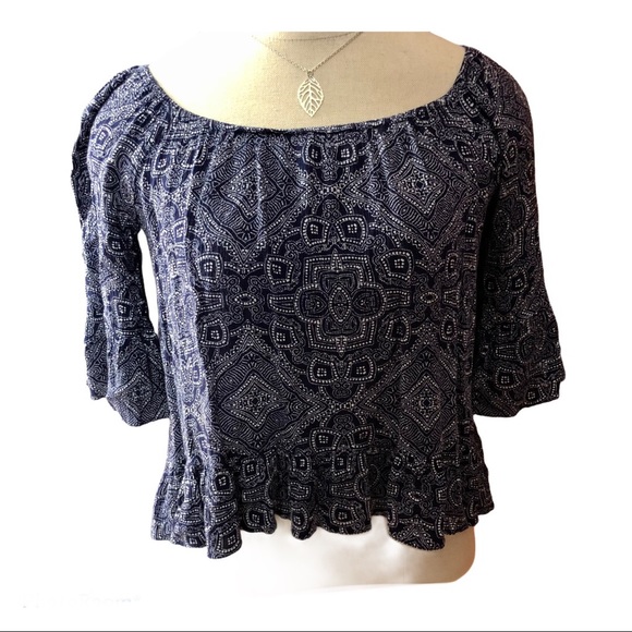 Atmosphere | Tops | Atmosphere Blue White Offtheshoulder Crop | Poshmark
